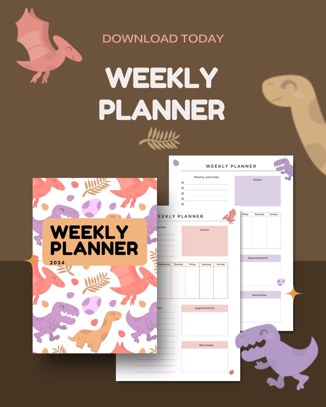 Dinosaur Weekly Planner 2024 - Etsy
