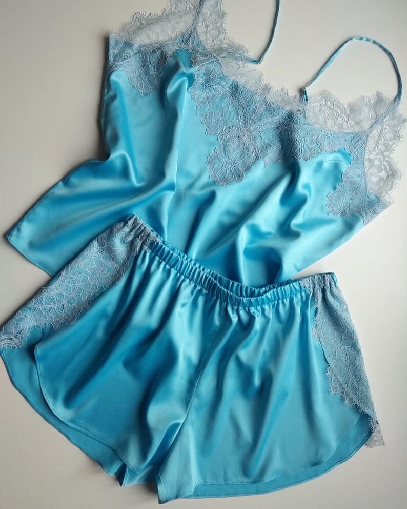 Bridal Sleepwear Silk Satin Pajama Set Silk Camisole Lace Trim Etsy