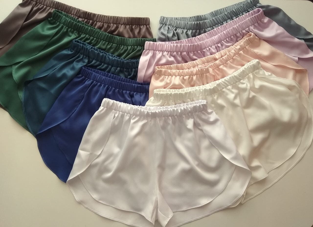 Sleep wrap SHORTS with side slits Silk satin pajama shorts | Etsy