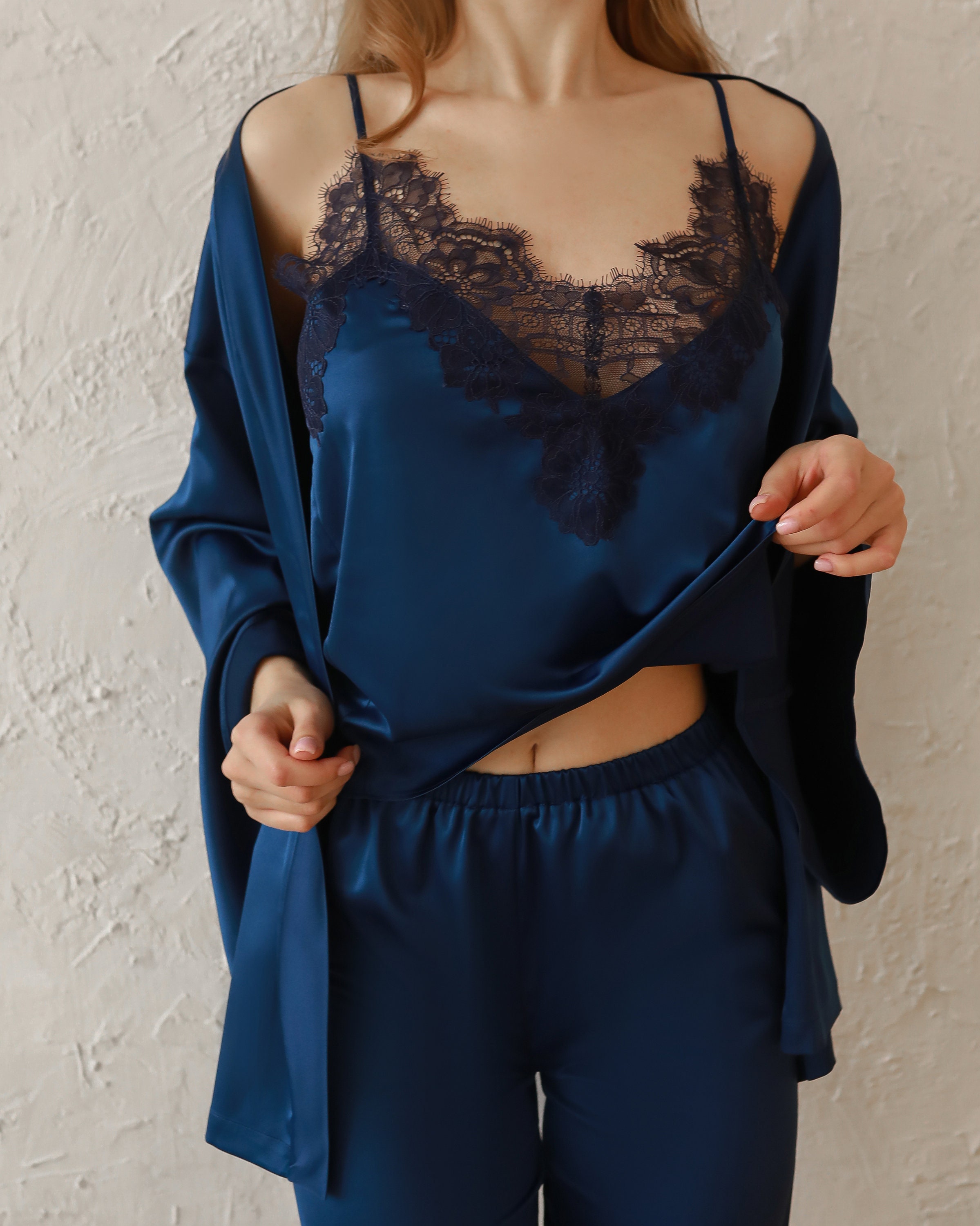 Classic Women's Simple Silk Top With Lace Detail, Silk Satin Blouse ...