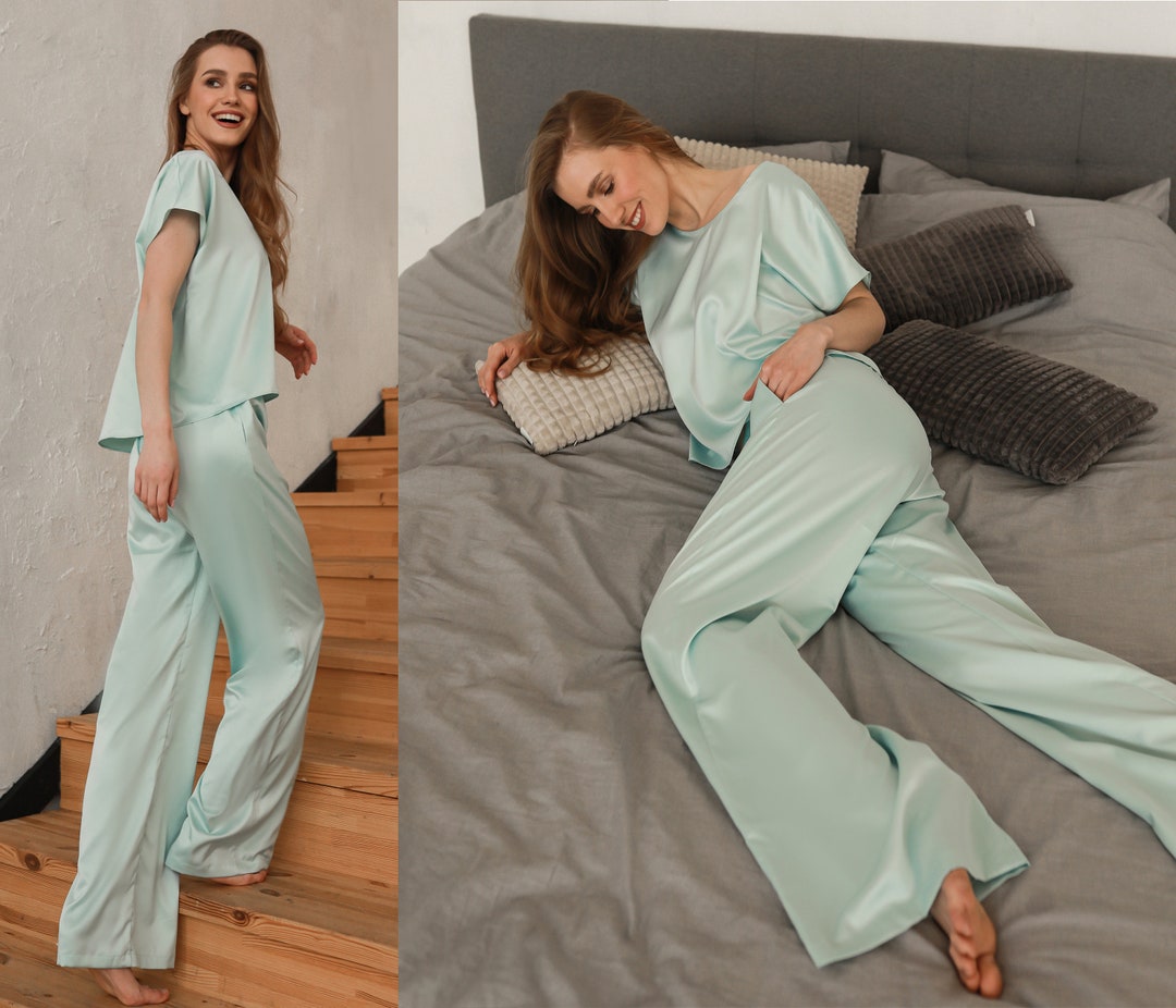 Silk Satin Pajama Set Satin Pajama Top and Shorts Set Silk - Etsy