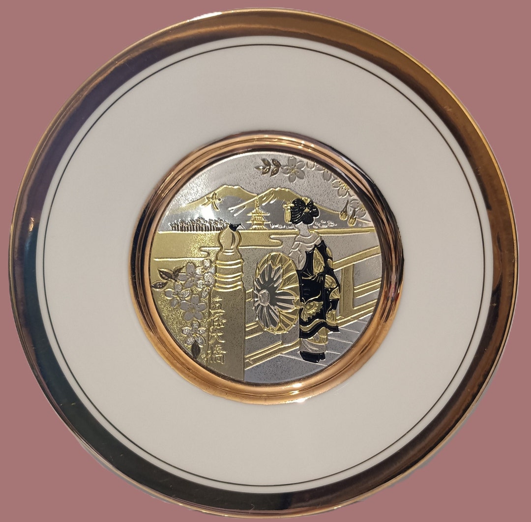 Vintage Japanese Art of Chokin 24K Gold-edged Plate With Geisha ...