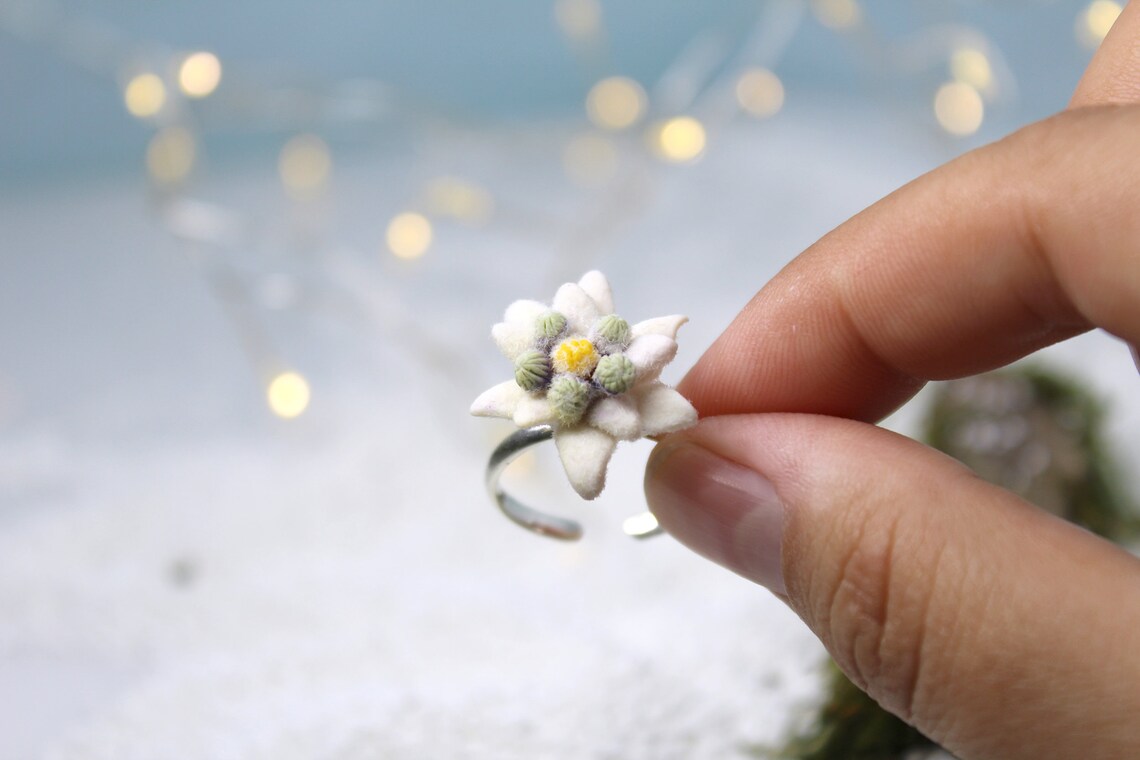 Edelweiss Ring: 925 Sterling Silver Alpine Flower, Adjustable Band - Etsy