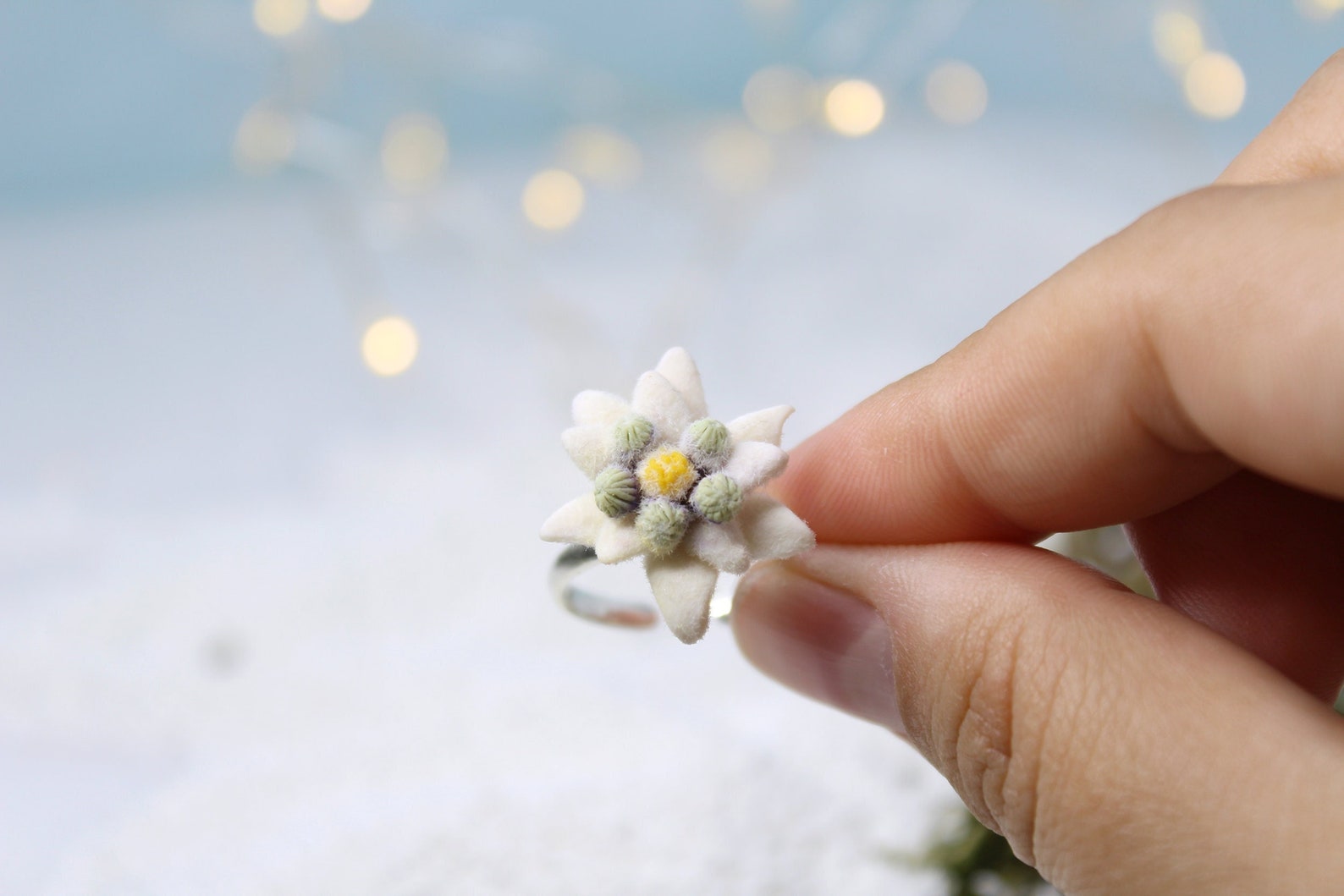 Edelweiss Ring: 925 Sterling Silver Alpine Flower, Adjustable Band - Etsy