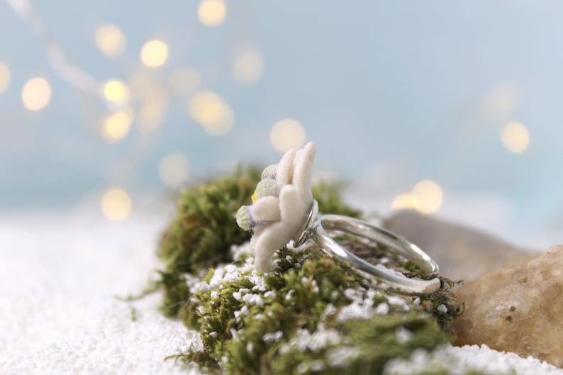 Edelweiss Ring: 925 Sterling Silver Alpine Flower, Adjustable Band - Etsy