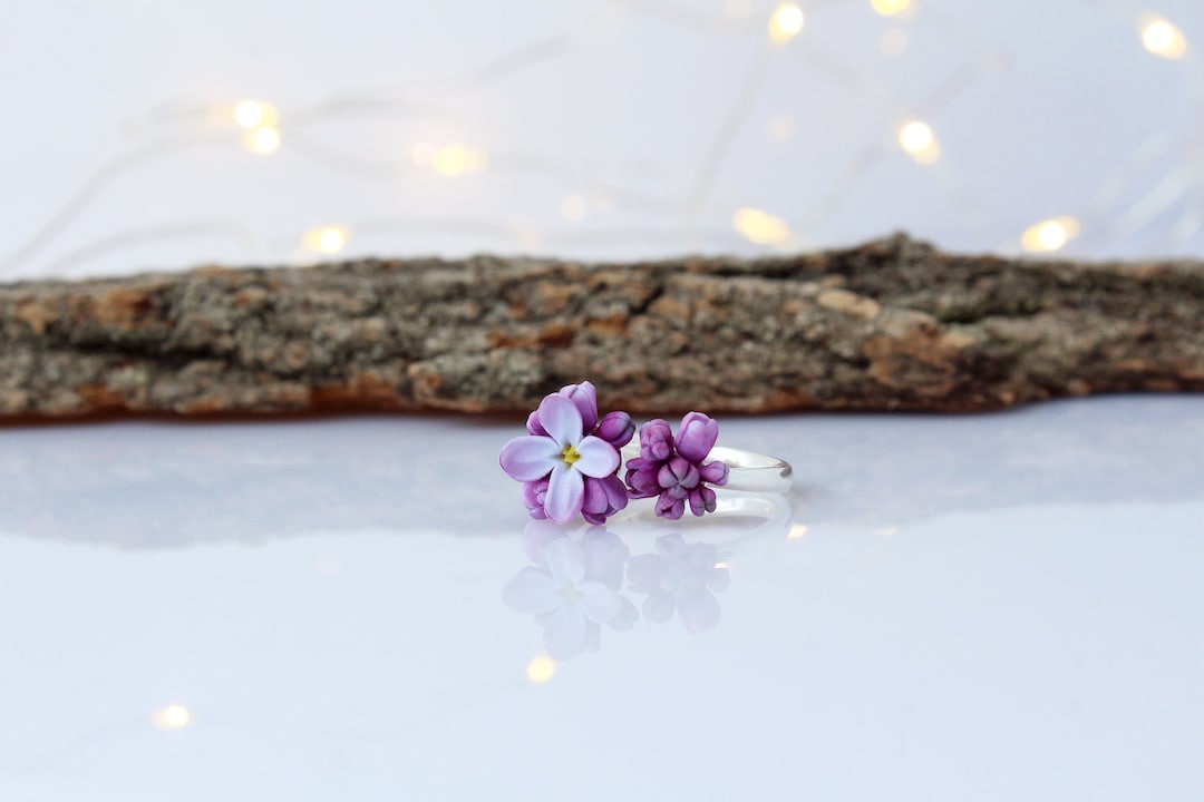 Lilac Flower Ring Statement Ring on a 925 Sterling Silver Base Purple ...