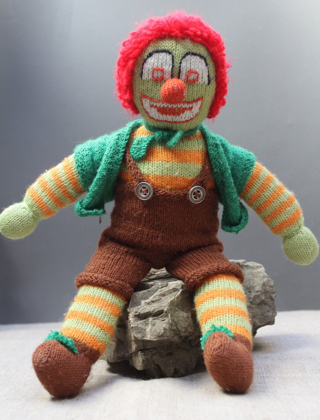 Vintage Clown Toy Handmade Doll 14" Big Knitted Clown Funny Jester ...