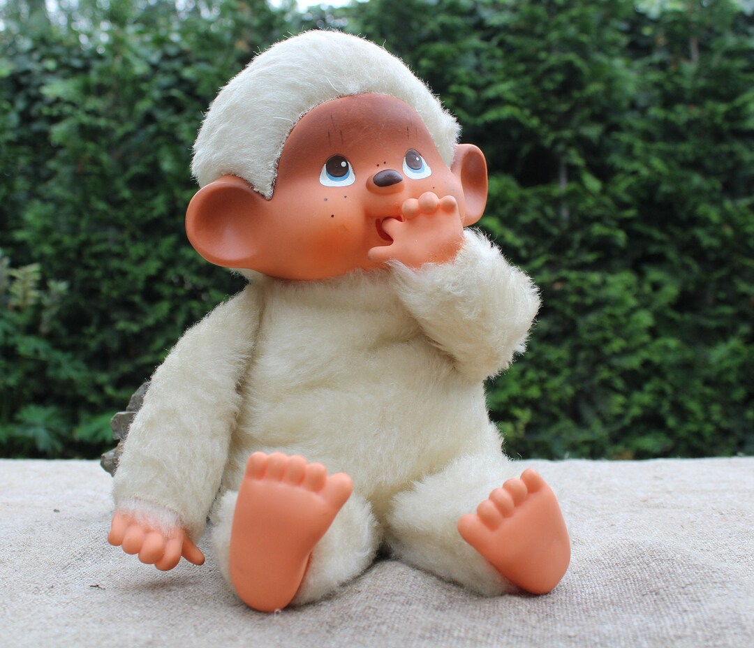 Rare White Monkey Toy 14" Vintage Large Doll Baby Boy Ivory Fur Dark ...