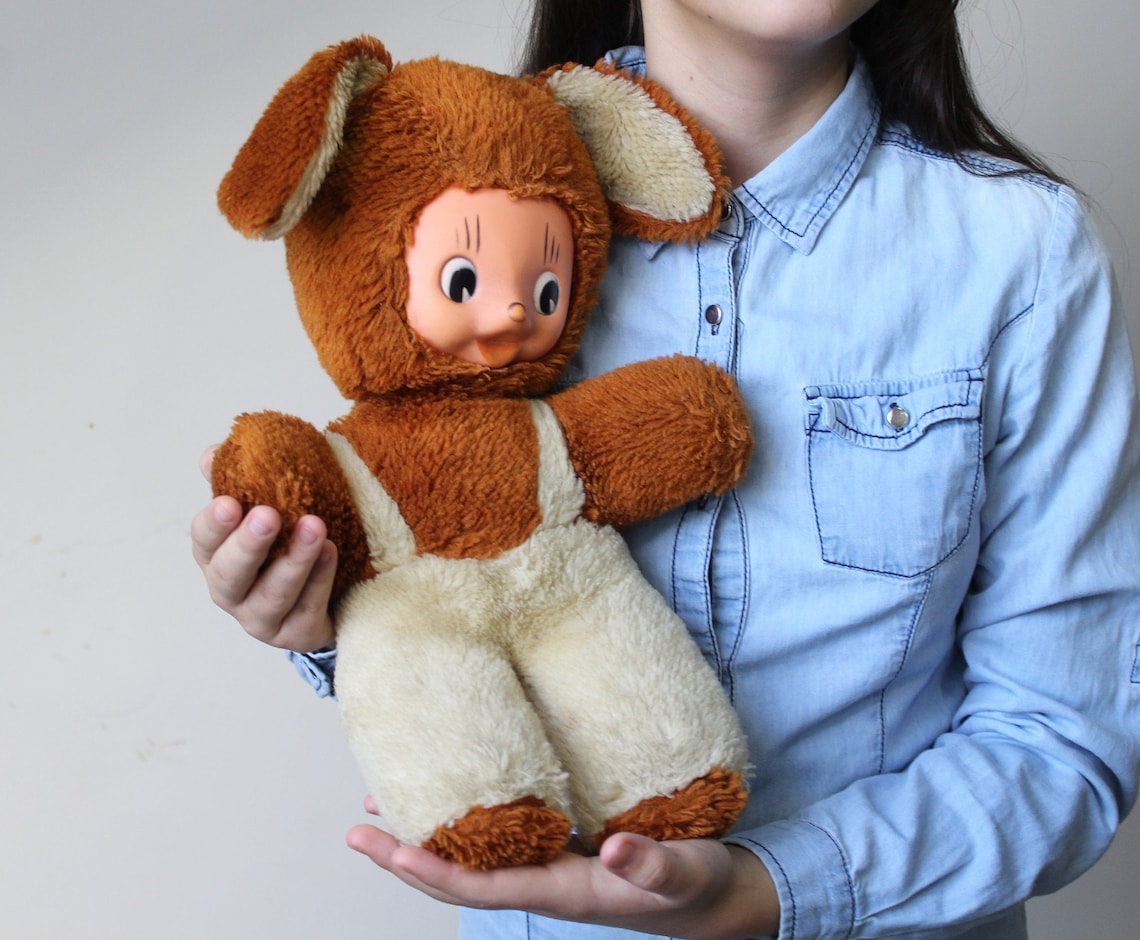70s Vintage Stuffed Bunny Big Plush Rubber Toy Rabbit Boy Doll | Etsy