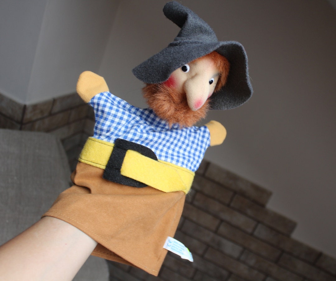 Vintage Hand Puppet Red-haired Man in Gray Felt Hat Doll Textile Head ...