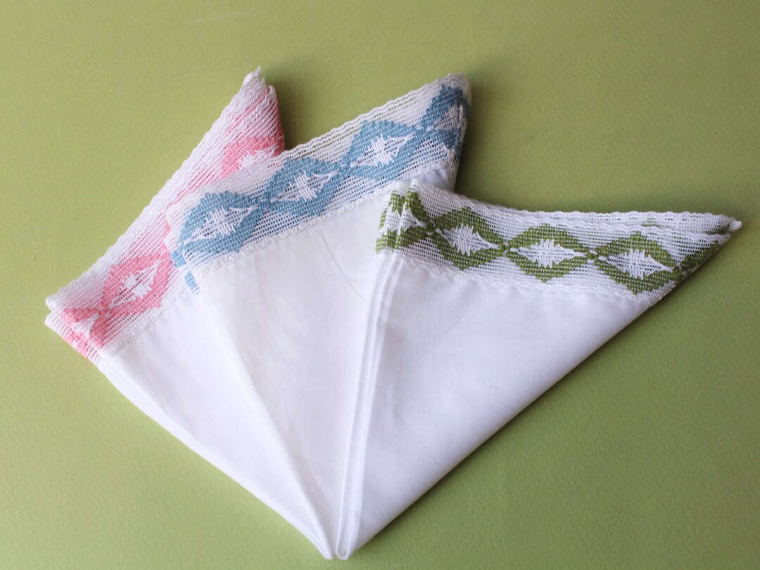 Vintage Hankies, Lace Border Handkerchief, Set of 3, Wedding Cotton ...