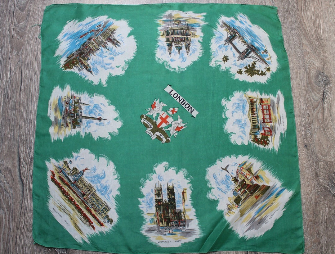 Vintage London Souvenir Silk Scarf Unisex Shawl Neckerchief Woman Green ...