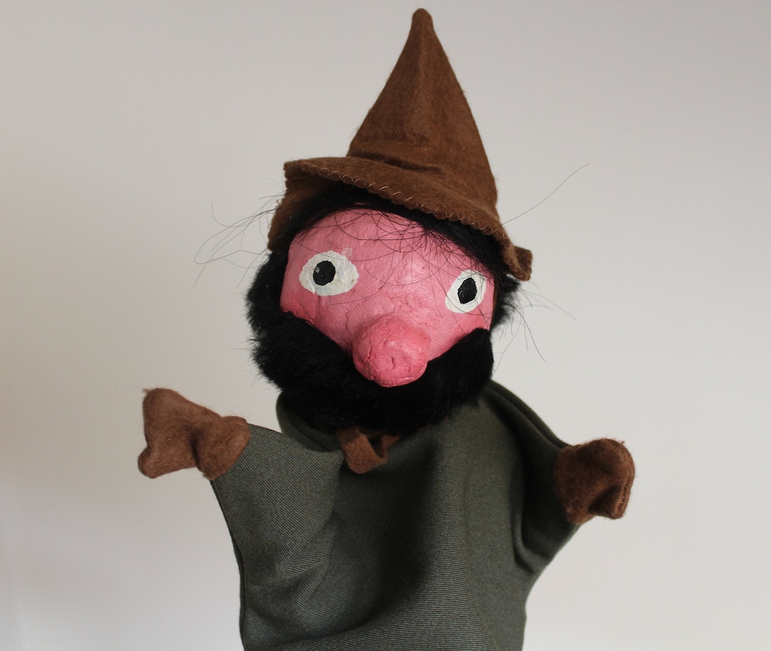 Vintage Hand Puppet Bearded Man Doll Papier Mache Head Pretend Play Man ...