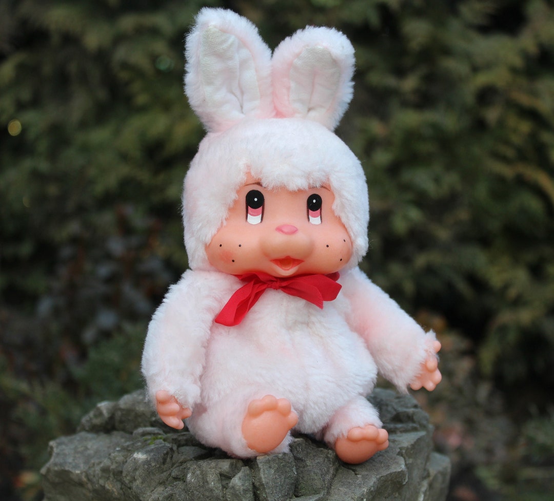 Pink Bunny Vintage 8" Light Pink Baby Rabbit Fingers Sucking Nursery ...