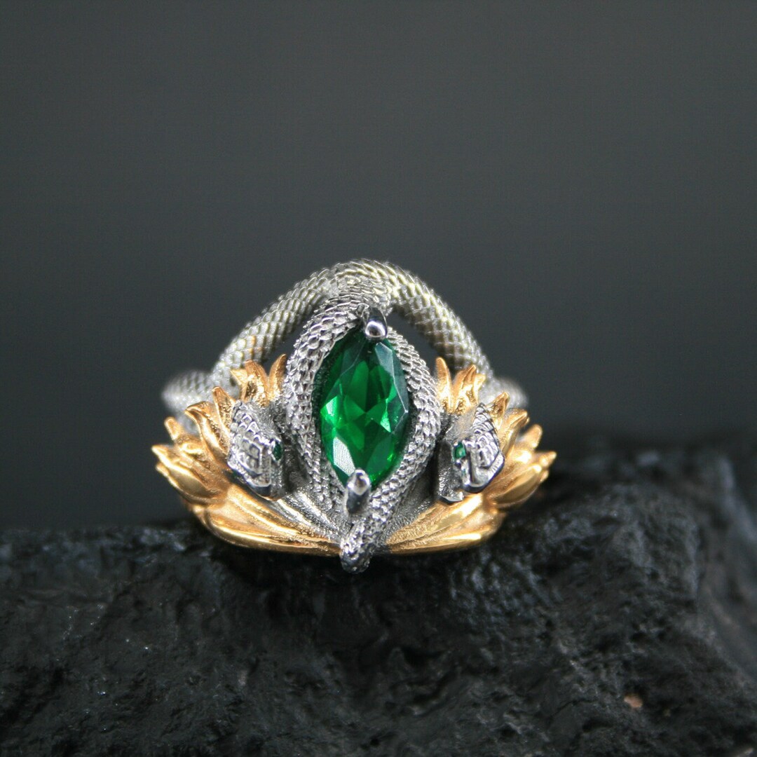 Mens Gold Palted Sterling Silver Emerald Ring-ring of Barahir-king ...