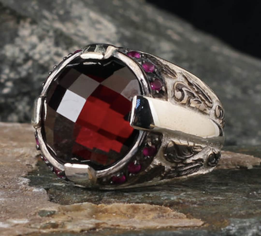 Red Zircon Stone Ring-edges With Pink Zircon Stone-silver - Etsy