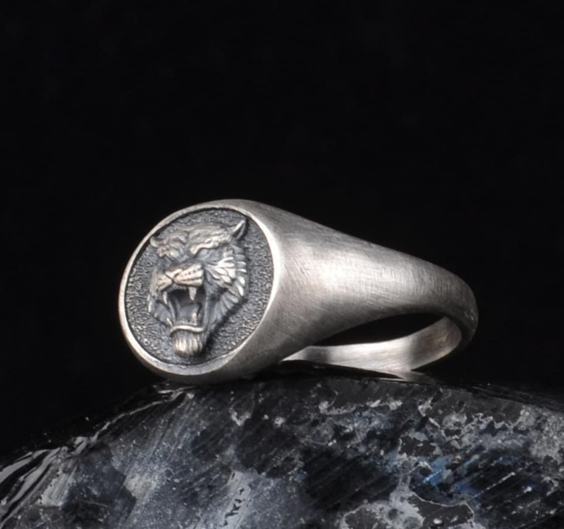 Tiger Head Engraved Pattern Ring-animal Ring-tiger Head - Etsy