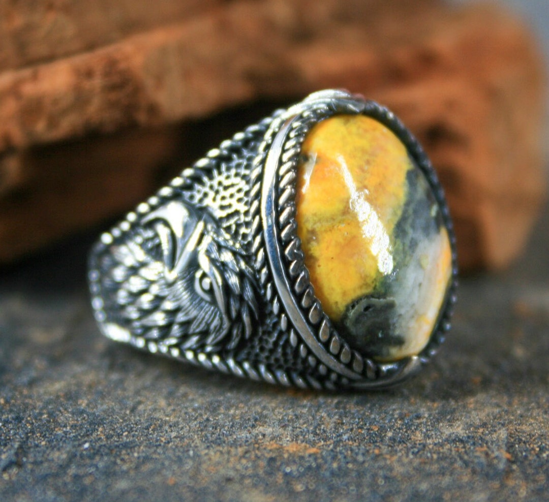 Eagle Patterned Jasper Gemstone Ring-natural Jasper Anniversary Ring ...