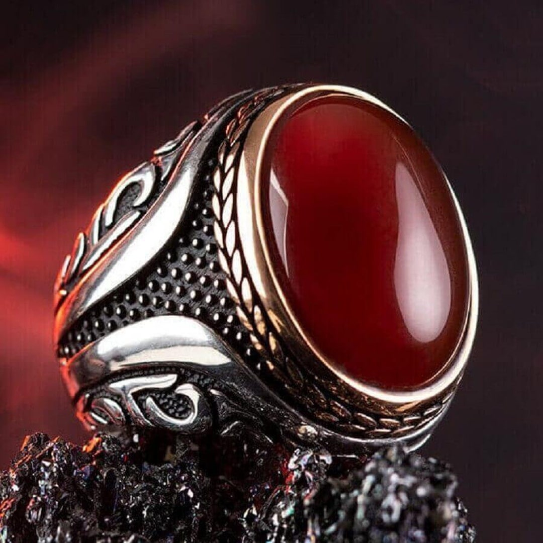 Red Agate Stone Mens Ring-handmade Mens Ring-agate Stone Ring-jewelry ...