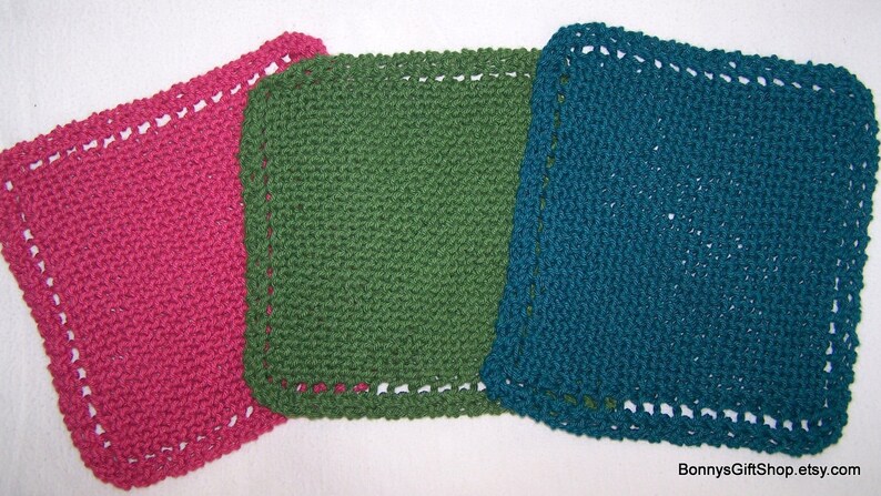 Dish Cloth Set, Knitted Dish Cloth, Red Dish Rag, Green Dish Rag, Teal ...
