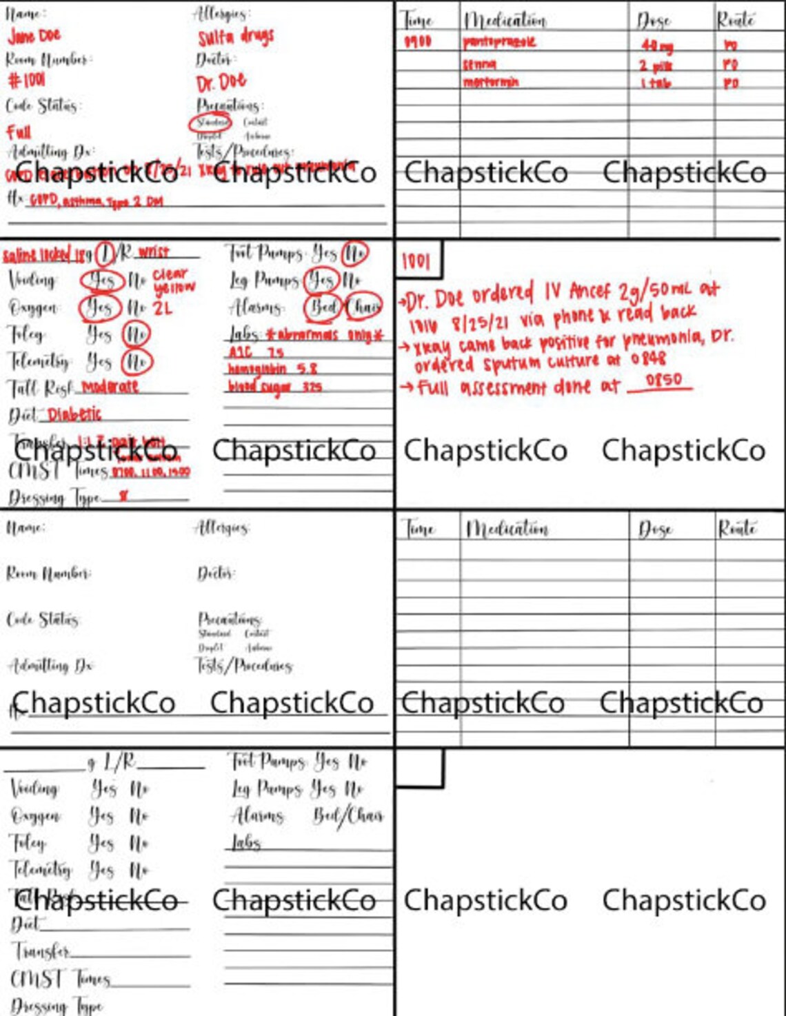 Cursive Nursing Report Sheet- 4 Patient Report Sheet - Etsy