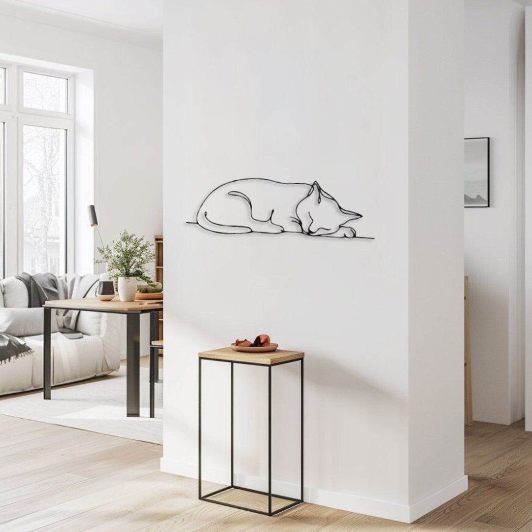 Sleeping Cat Line Art Metal Wall Decor Cat Themed Gifts for Cat Lover ...
