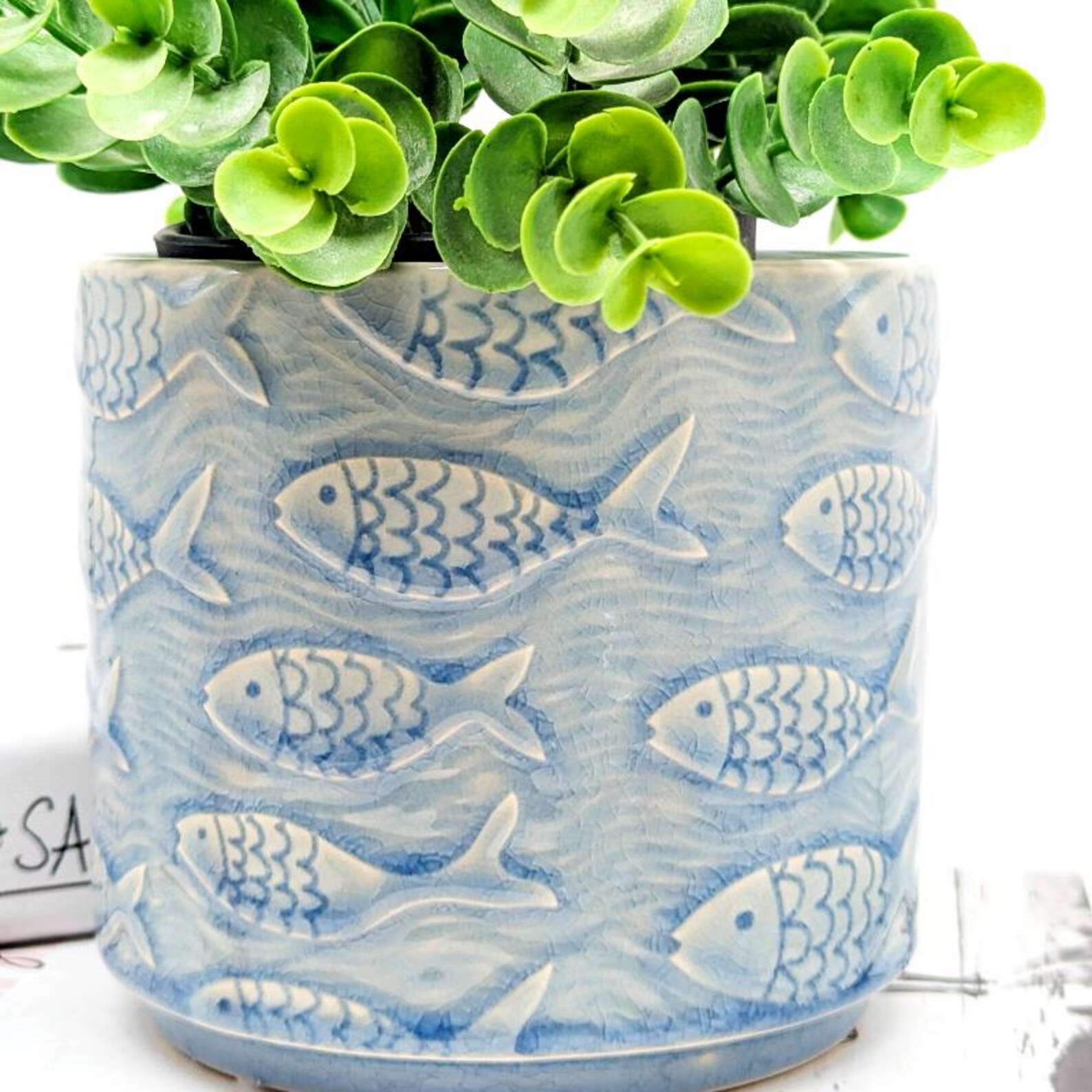 School of Fish Blue Ceramic Planter Pot - Etsy