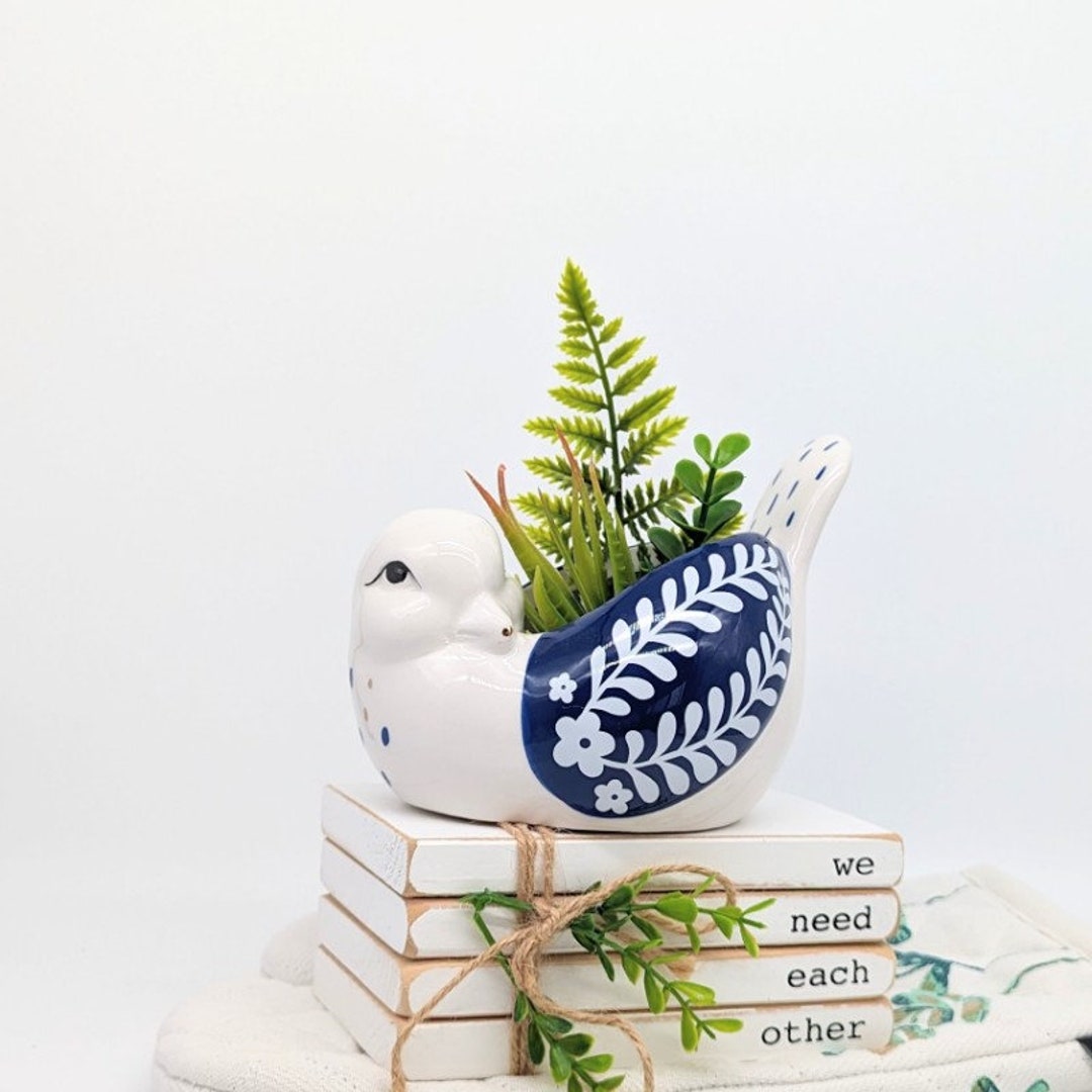 Hamptons Blue White Bird Planter Bird Gifts Hamptons Home Decor ...