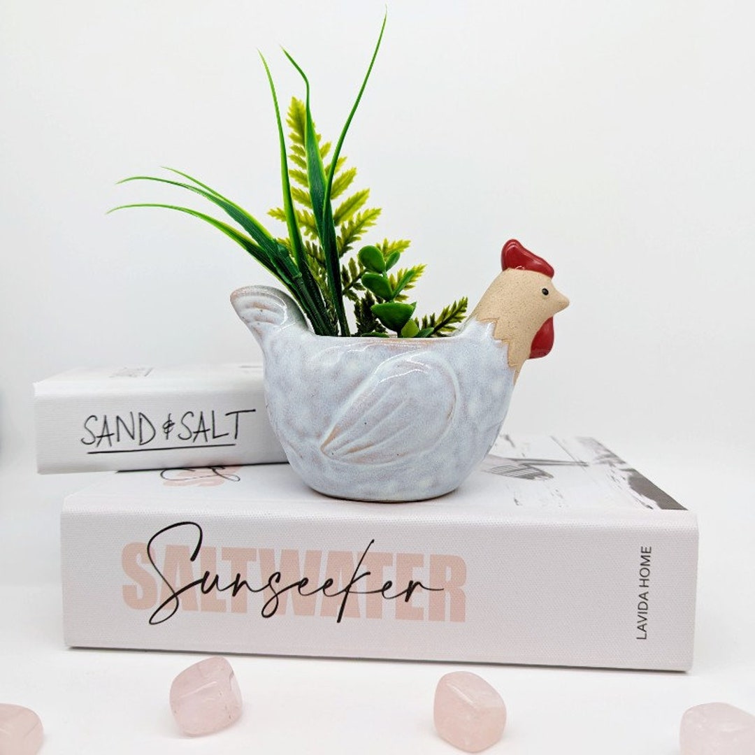 White Rooster Chicken Planter Pot - Etsy