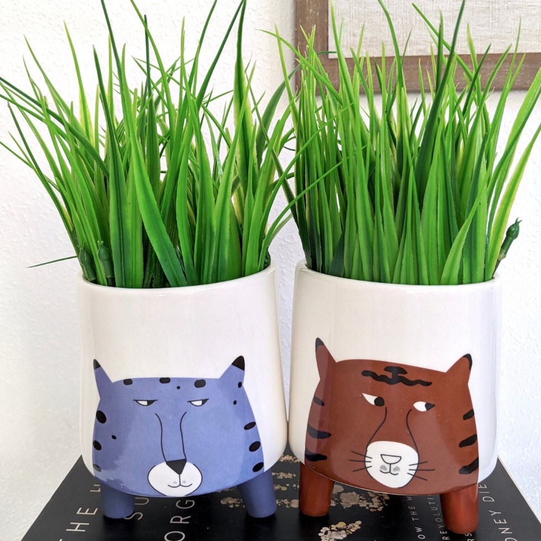 Blue Orange Tiger Face Ceramic Pot Planter | Tiger Planter | Animal ...