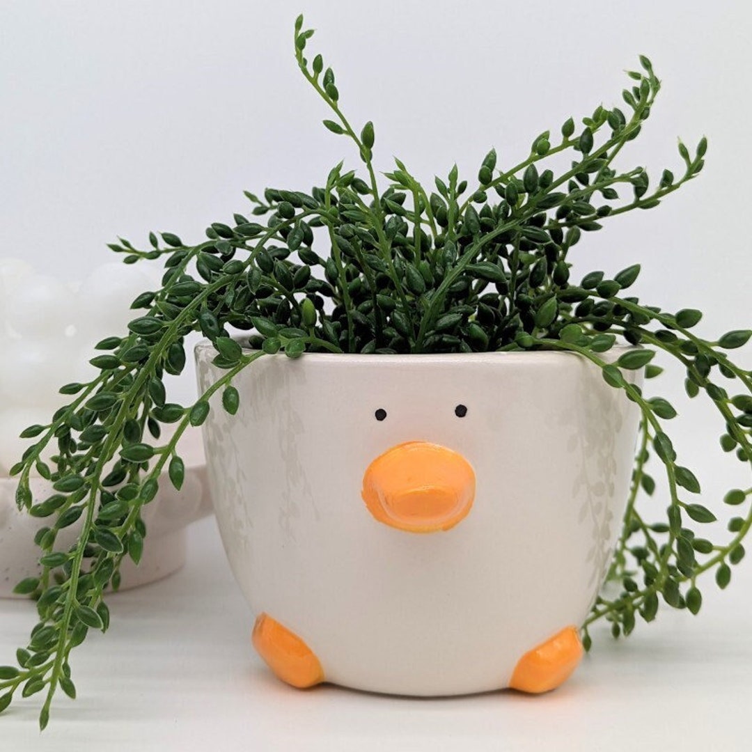 White Yellow Duck Planter Pot Pot Planter Duck Decor Duck Gifts Pots ...