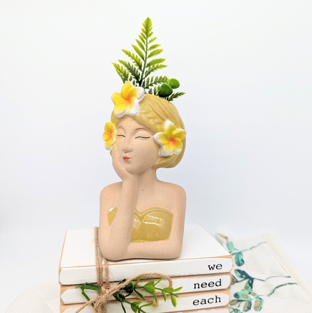 Aloha Girl Planter Pot | Face Planter | Girl With Flowers Pot | Gift ...