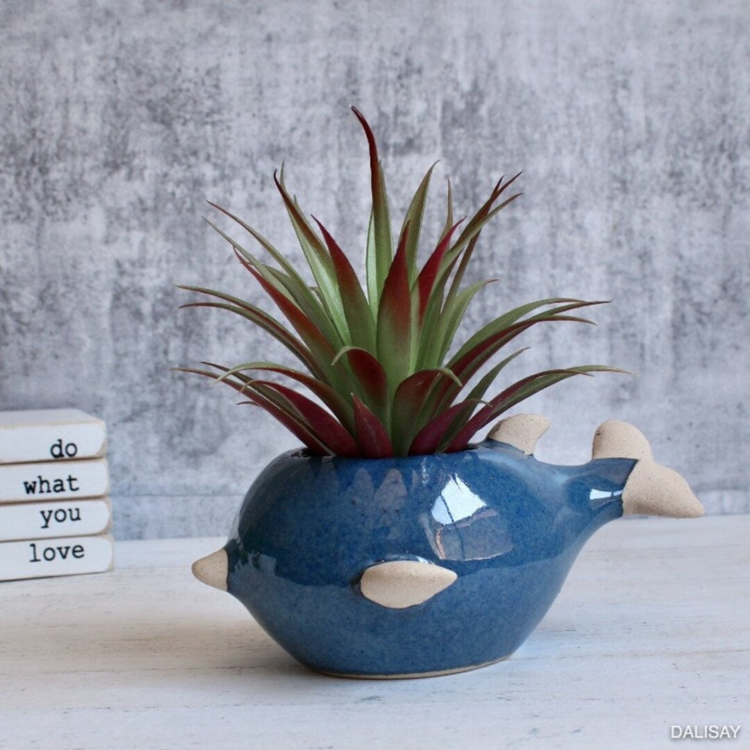 Blue Ceramic Fish Succulent Planter | Coastal Decor - Etsy