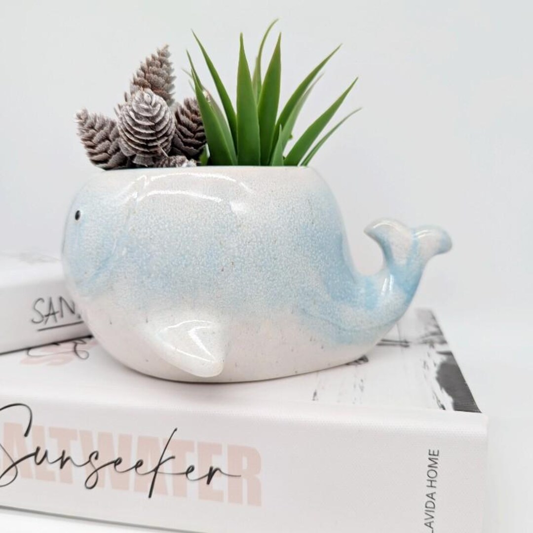 Aqua Whale Ceramic Planter Pot | Whale Gifts | Sea Animal Planter ...