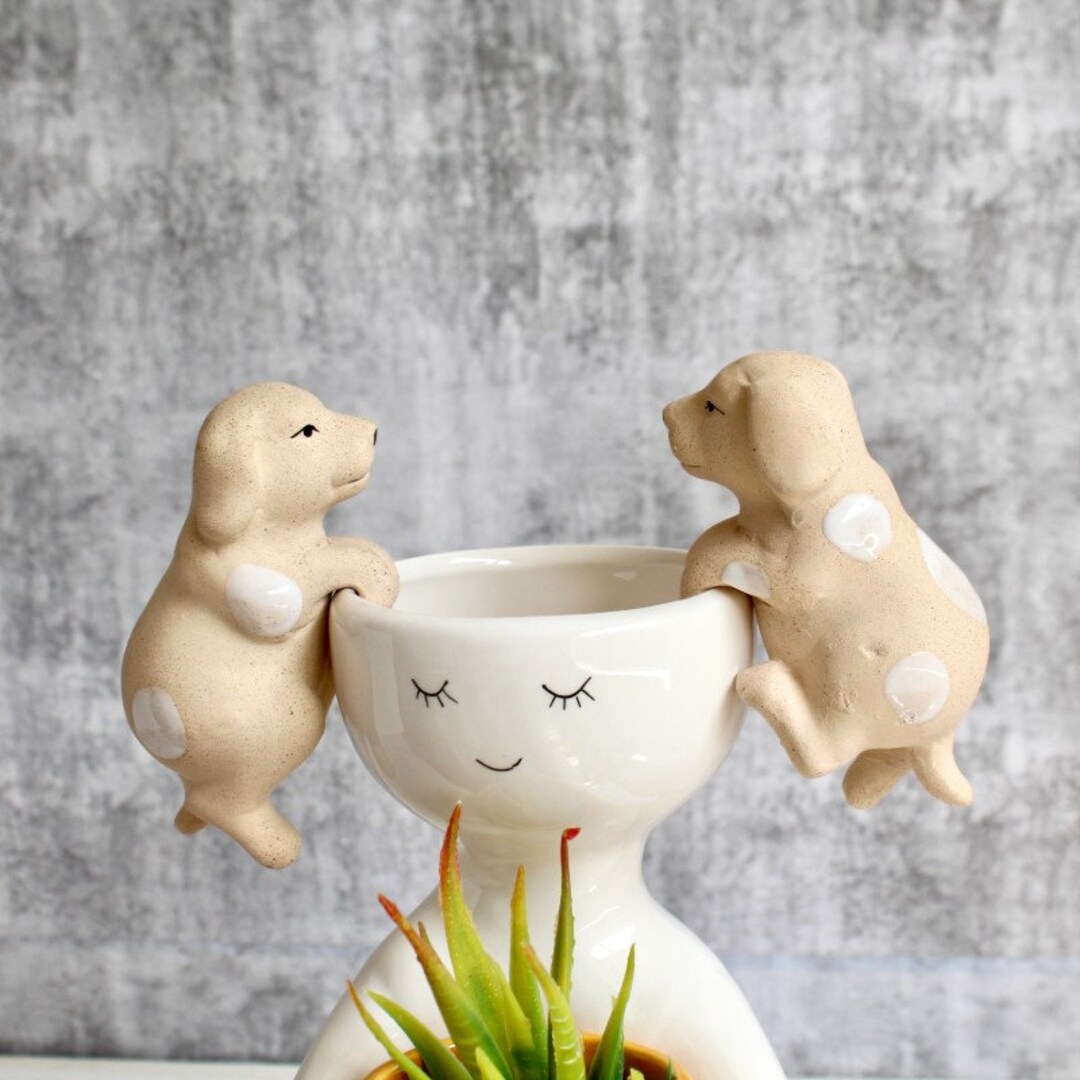 Ceramic Dog Pot Sitter - Set of 2, Cute Hanging Planter Decor - Etsy