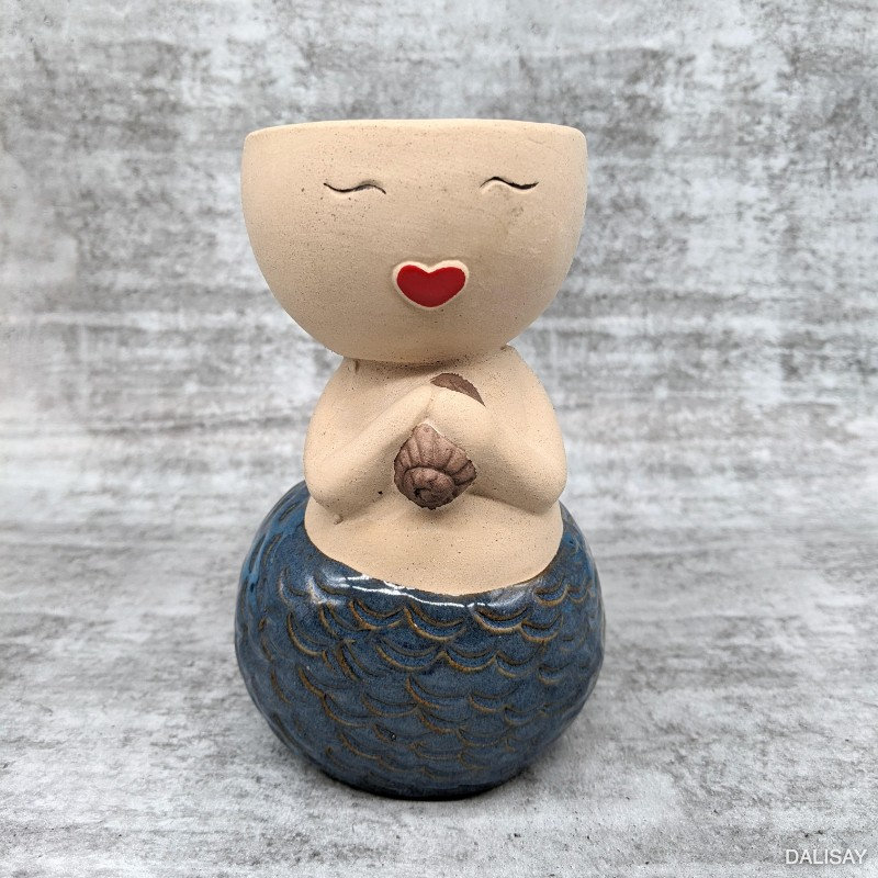Blue Mermaid With Sea Shell Planter Pot 15cm Mermaid Decor - Etsy