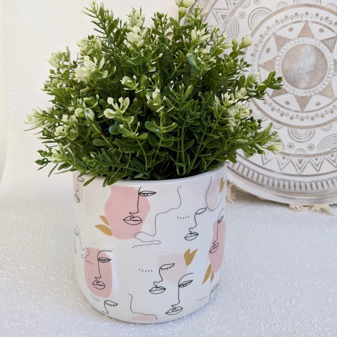 White Pink Linear Multi Face Ceramic Planter | Face Planter ...