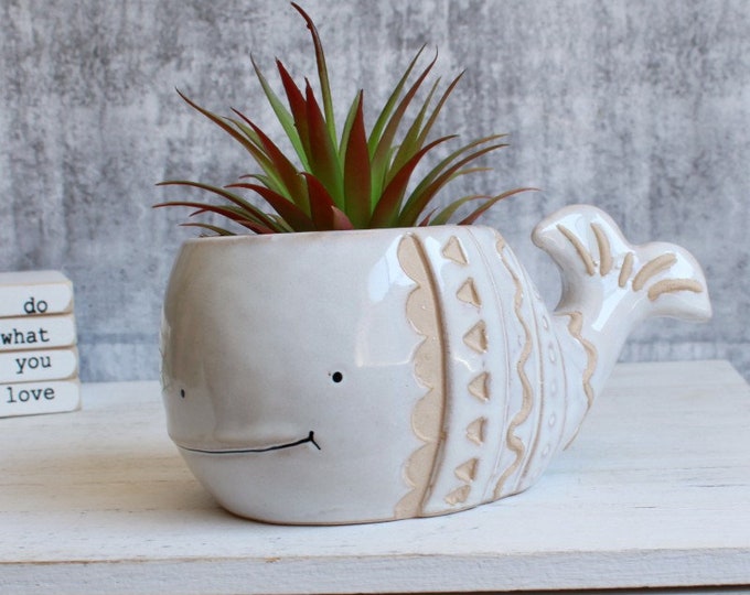Natural White Whale Planter Pot | Sea Animal Planter | Whale Gifts ...