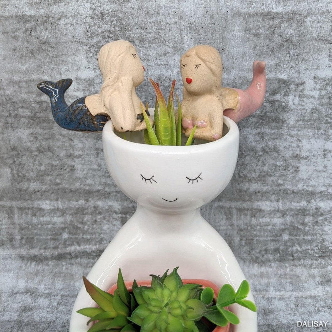 Pink Blue Mermaid Ceramic Pot Planter Sitter - Set of 2 - Etsy