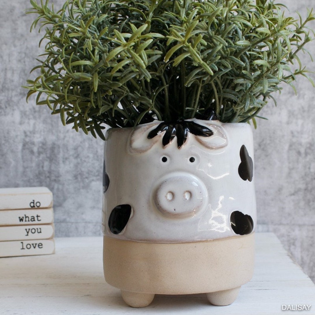 Natural White Cow Planter Pot | Cow Gifts | Succulent Planter | Herb ...