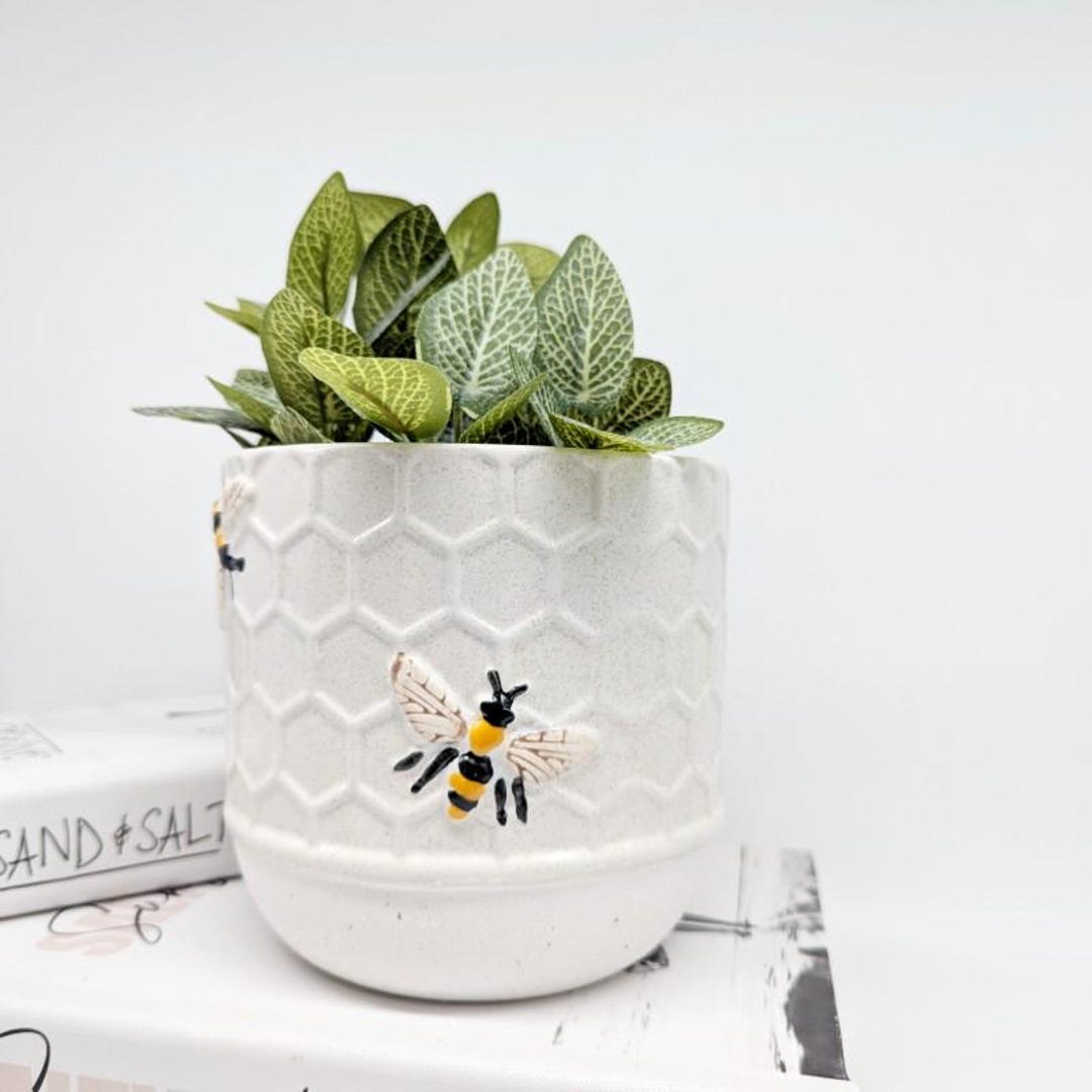 White Bee Hive Ceramic Planter Pot | Bee Gifts | Pots for Plants - Etsy