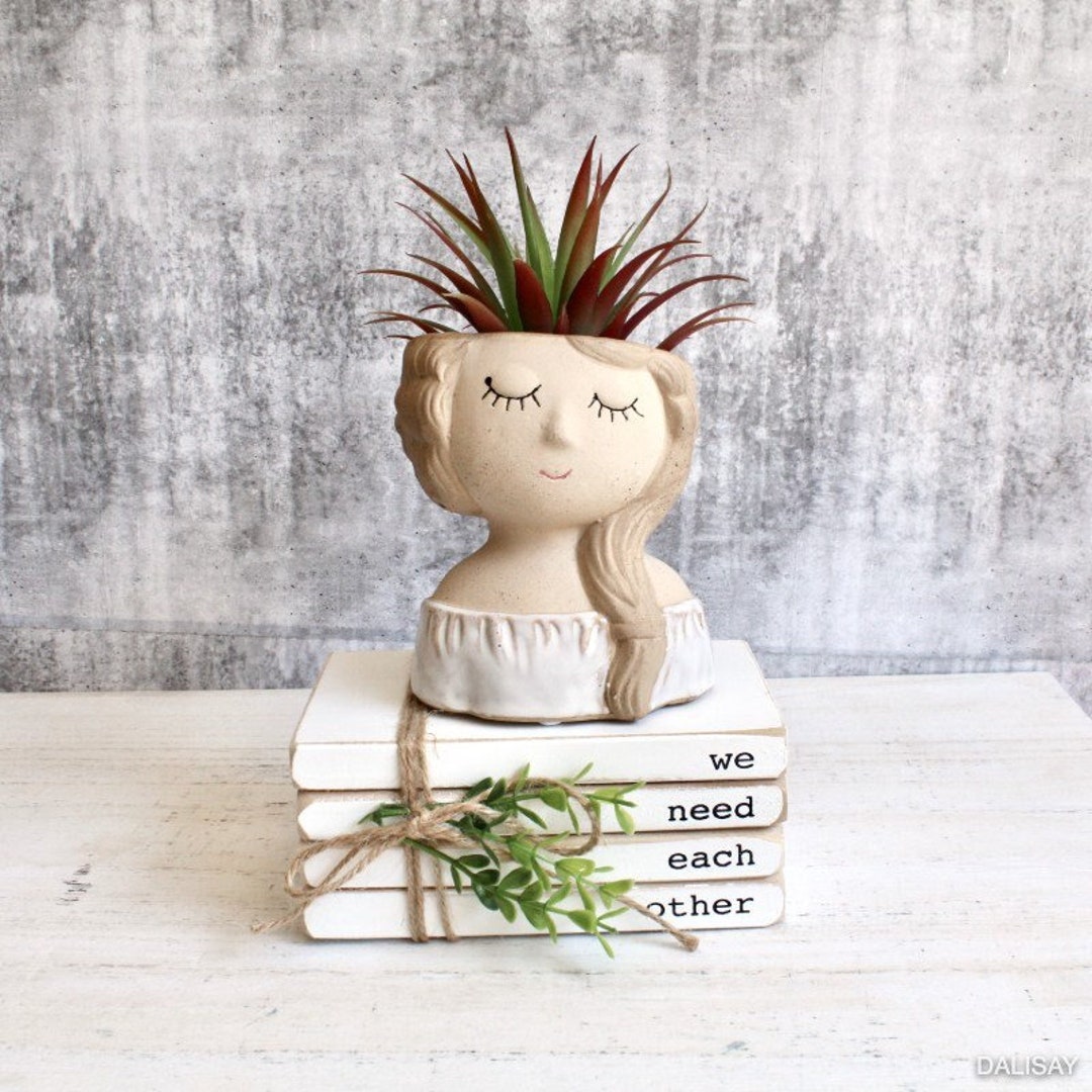 Cute White Girl Planter Pot, 12cm | Face Planter | Head Planter ...