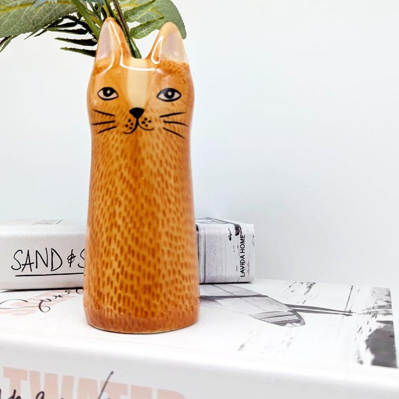 Brown Cat Ceramic Bud Vase - Etsy