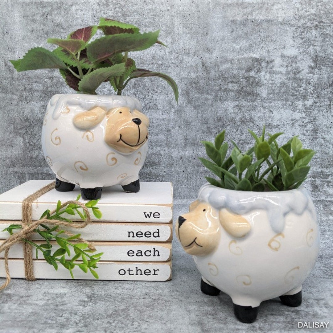 Happy White Sheep Planter Pot - Set of 2 | Pots | Planter | Sheep Pot ...