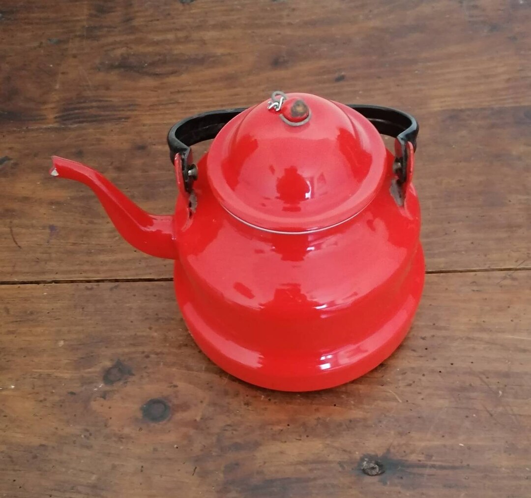 Red Kettle in Old Enameled Sheet Metal - Etsy