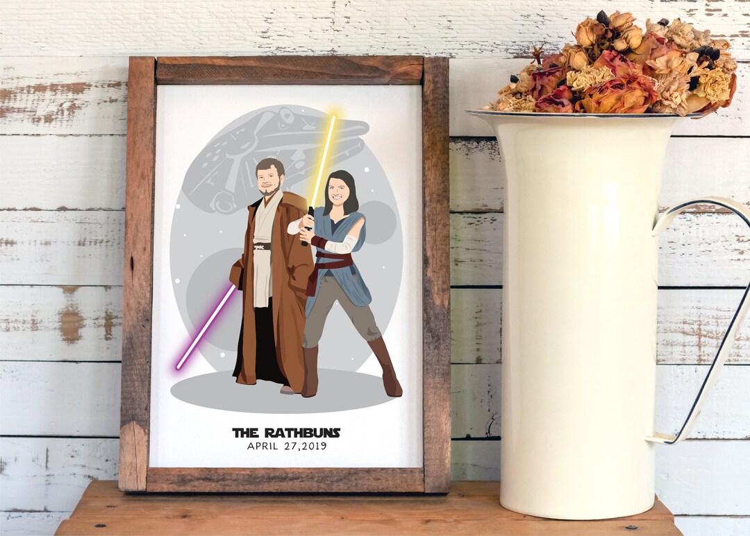 DIGITAL Custom Hand Drawn Couple Portrait Star Wars Themed Gift for ...