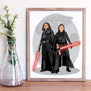 Custom Hand Drawn Couple Sith Lords Dark Jedi Star Wars Gift Jedi ...