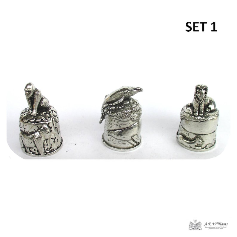 Three Protected Animals Pewter Thimble Miniature A.e.williams Made in ...