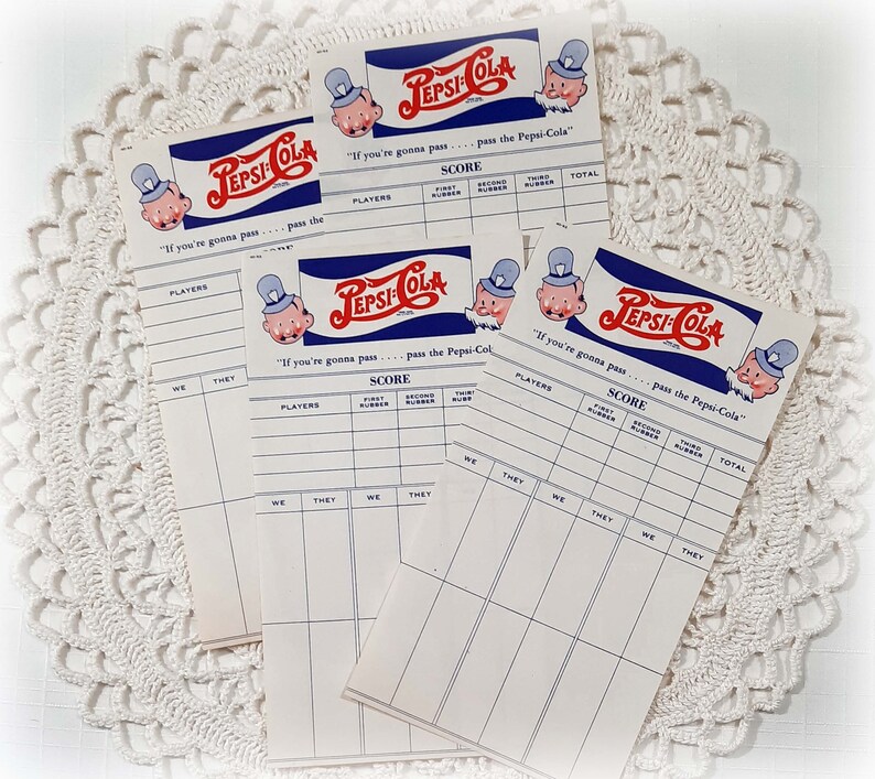 4 Vintage Pepsi Cola Bridge Score Sheets Pepsi and Pete 1940s - Etsy