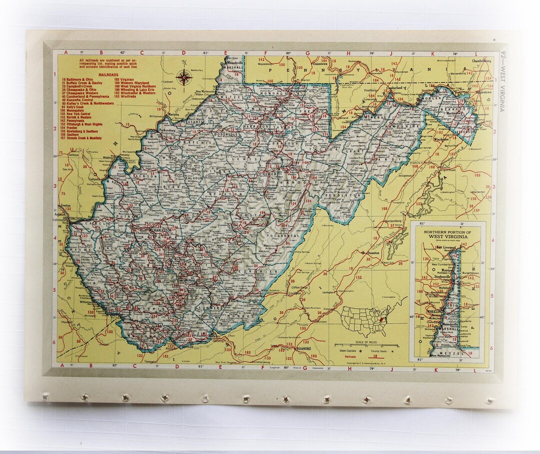 Vintage Map Page 1946 West Virginia / Washington Hammond's Stanford ...